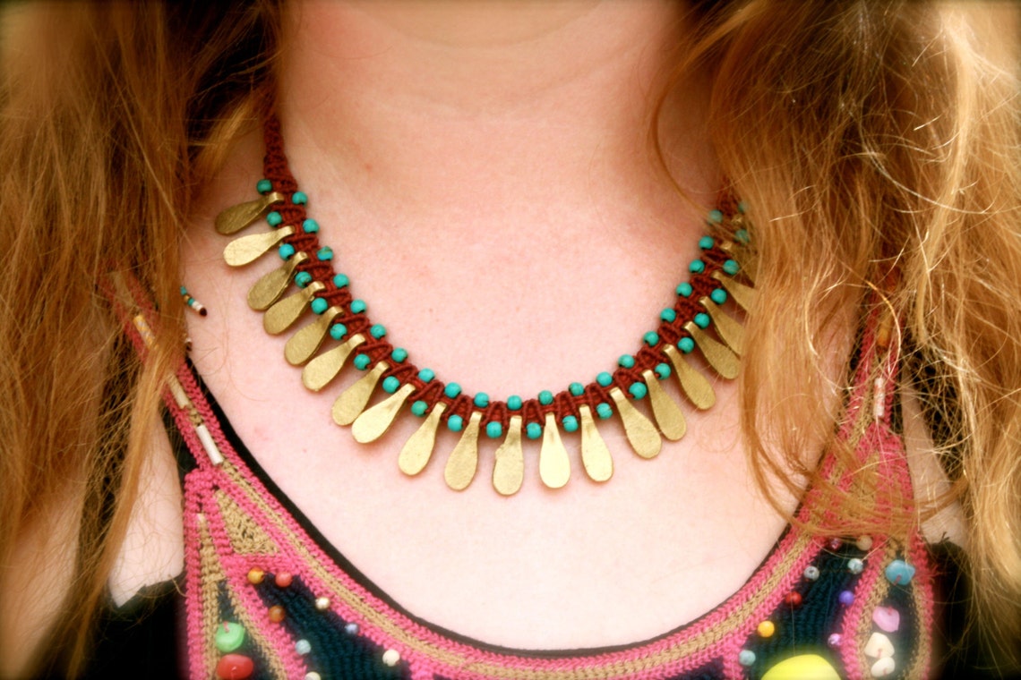 Tribal necklace gold turquoise necklace ethnic necklace | Etsy