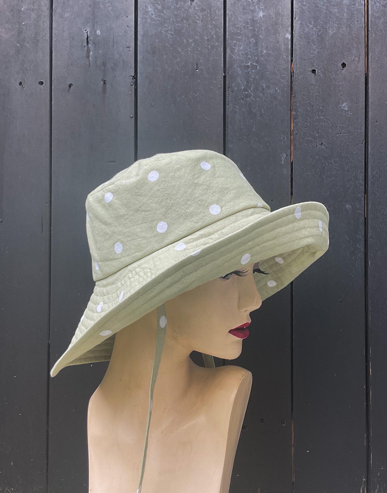 Wide Brim Sun Hat With Ties: Recycled Spotty Cotton Beach Hat - Etsy