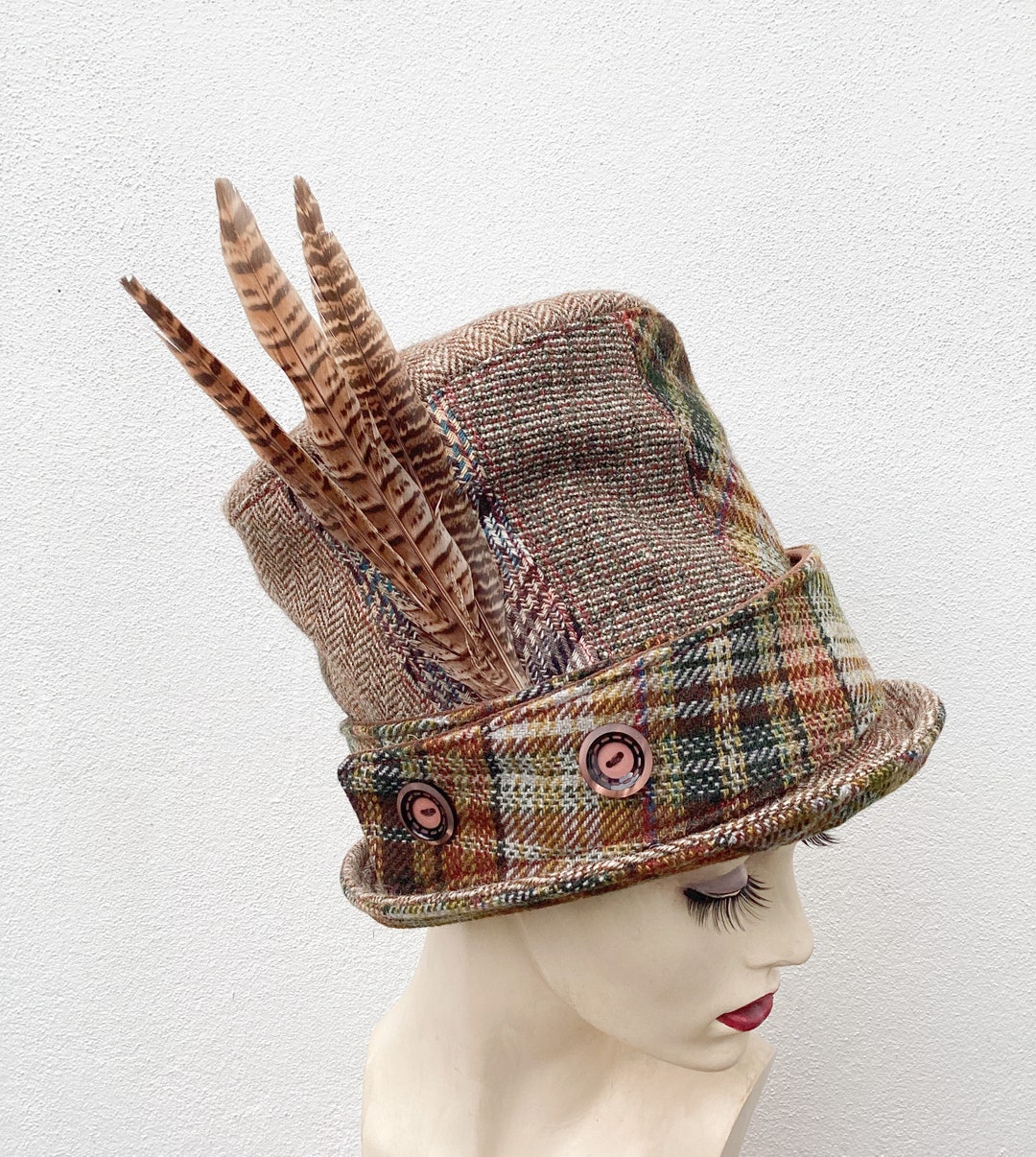 Tweed Top Hat, Patchwork Slouchy Wool Top Hat, Steampunk - Etsy