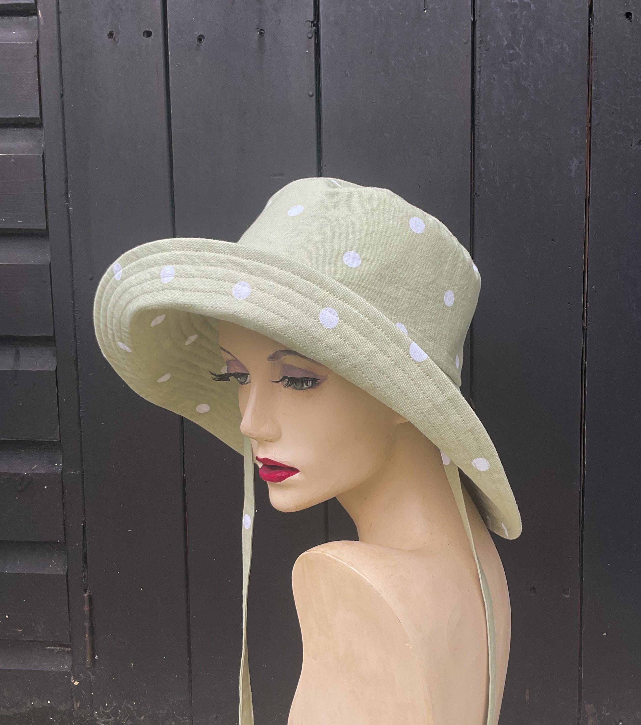 Wide Brim Sun Hat With Ties: Recycled Spotty Cotton Beach Hat - Etsy