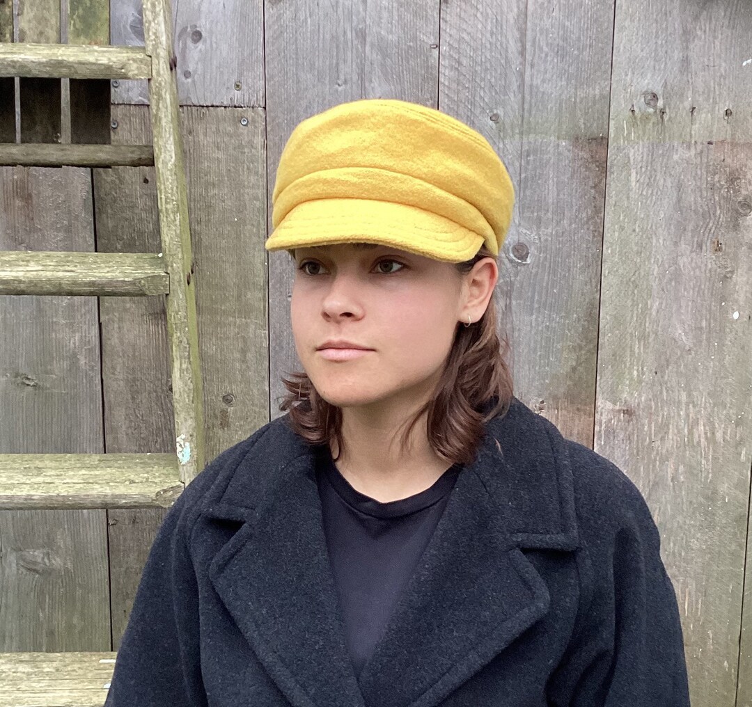Yellow Wool Fiddler Cap, Captains Cap Made From Recycled Fabric - Etsy
