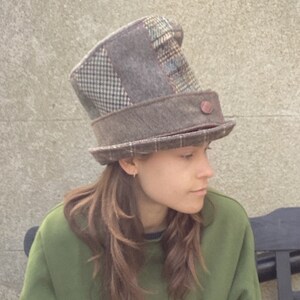 Unique Patchwork Slouchy Top Hat With Removable Band and Feather Accent ...