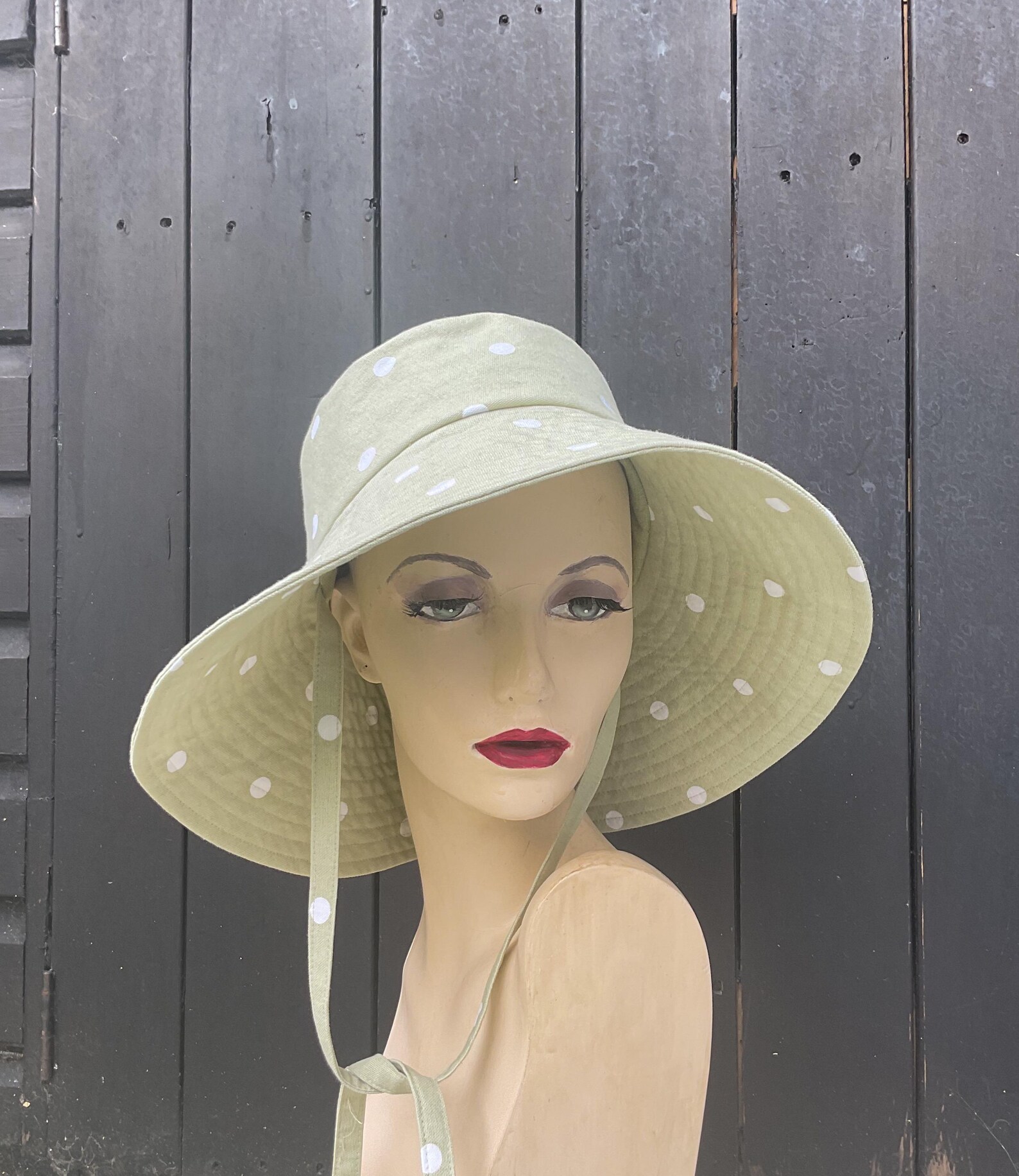 Wide Brim Sun Hat With Ties: Recycled Spotty Cotton Beach Hat - Etsy