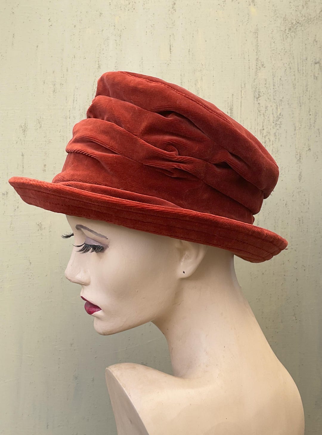 Burnt Orange Velvet Top Hat – Handmade Ruched Hat, Upcycled Fabric ...