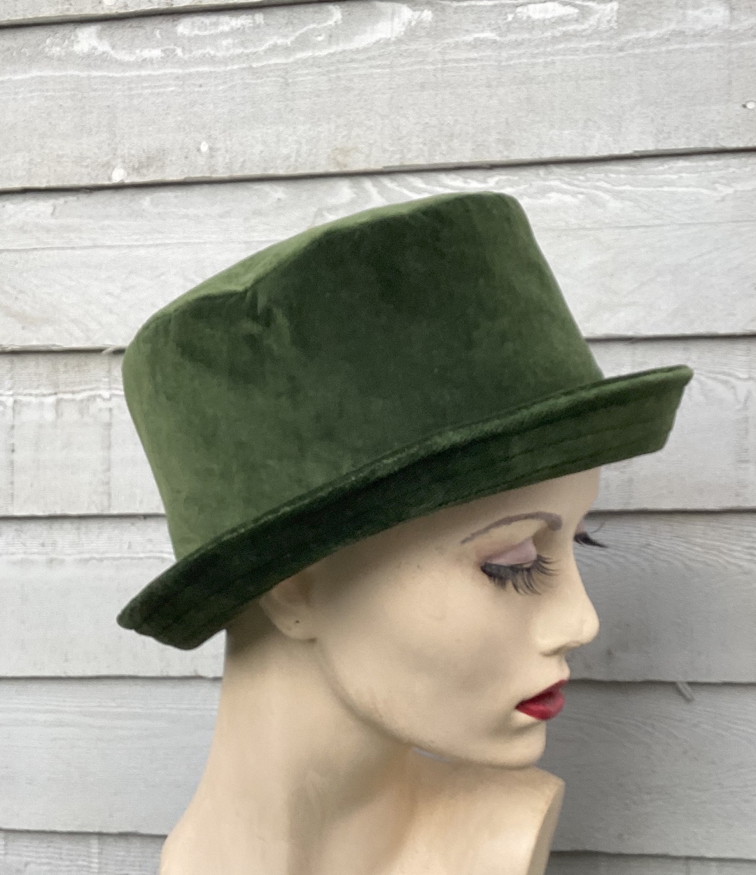 Elegant Olive Green Cotton Velvet Top Hat - Handcrafted From Recycled ...