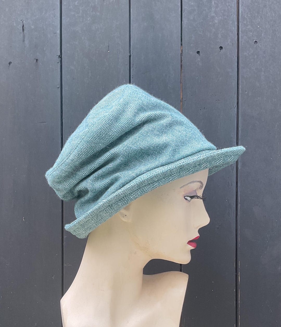 Handmade Green Tweed Slouchy Top Hat Using Upcycled Fabric - Etsy