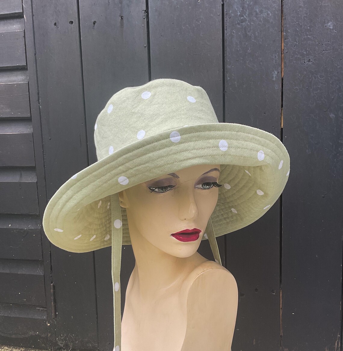 Wide Brim Sun Hat With Ties: Recycled Spotty Cotton Beach Hat - Etsy