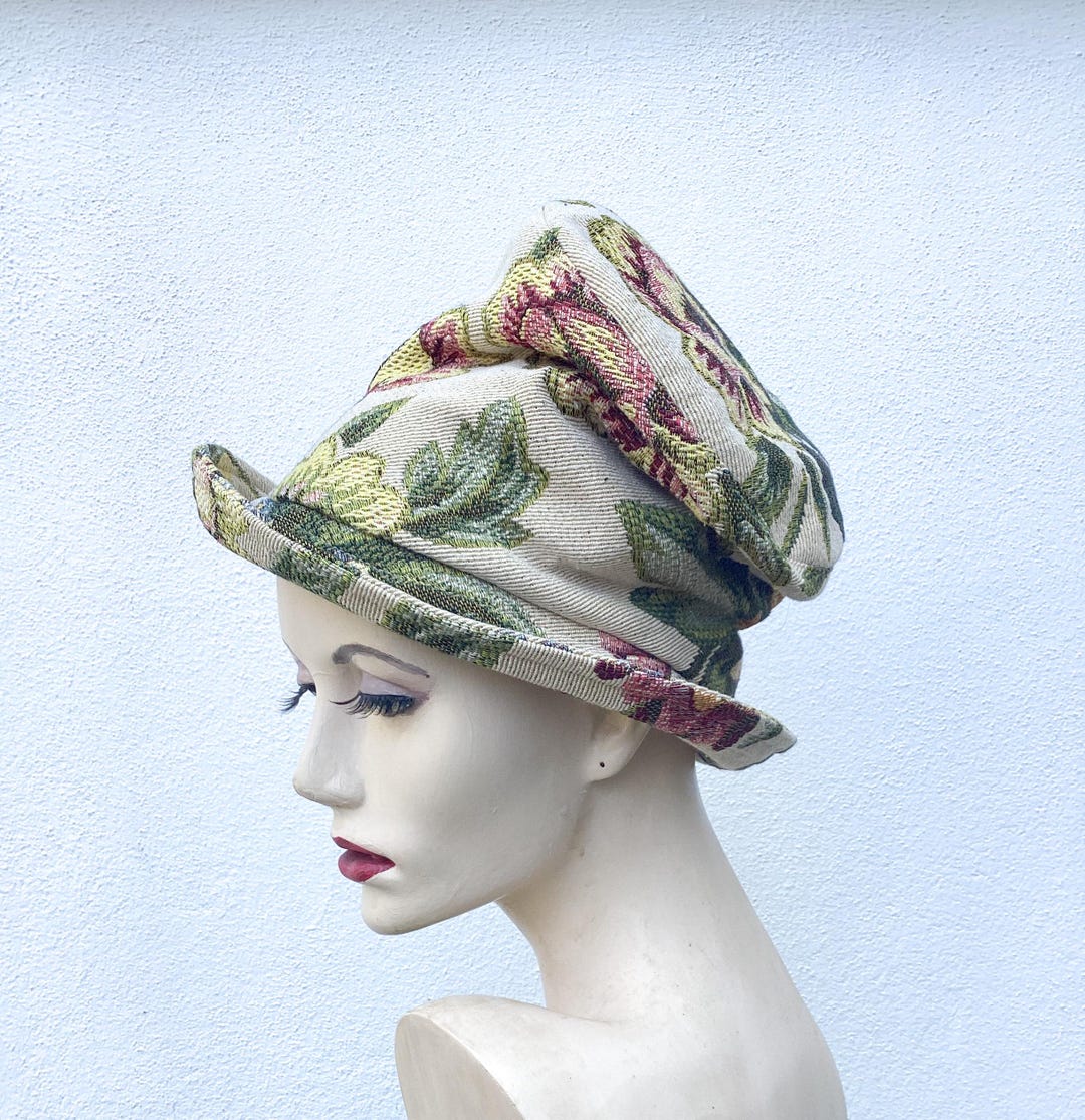 Eco-friendly Artisan Top Hat, Floral Tapestry Fabric, Unconstructed Top ...