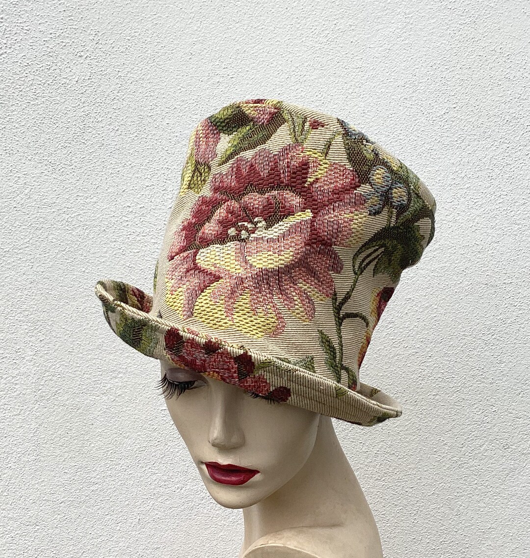 Bohemian Chic Floral Tapestry Fabric Slouchy Top Hat Statement Piece Etsy