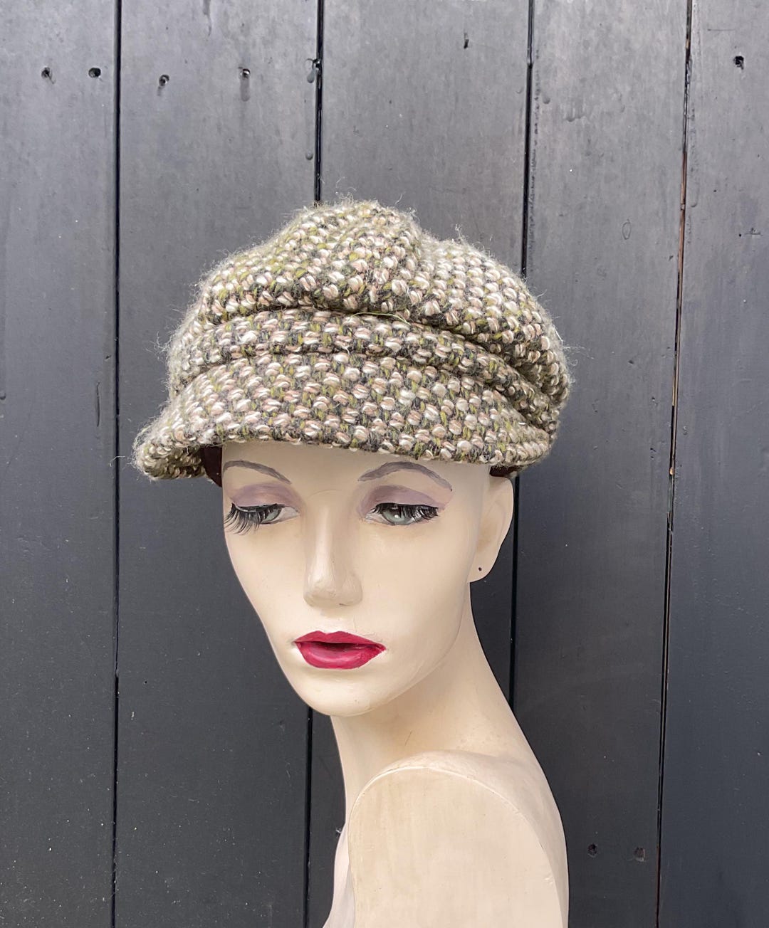 Green and Beige 8 Panel Baker Boy Cap Made From Recycled Wool Fabric ...