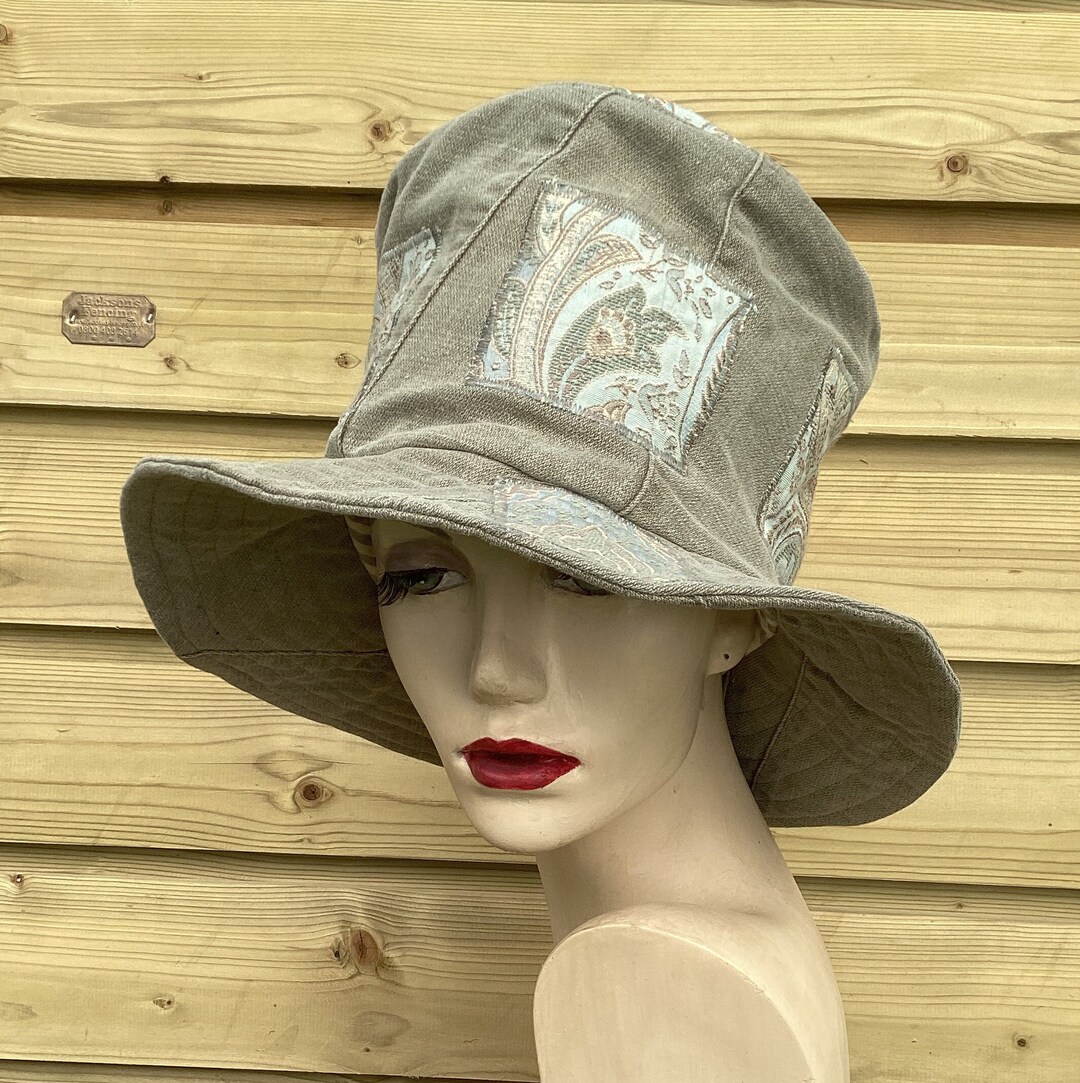 Pale Blue/green Slouchy Top Hat, Appliqué Detailing, Unique Top Hat ...