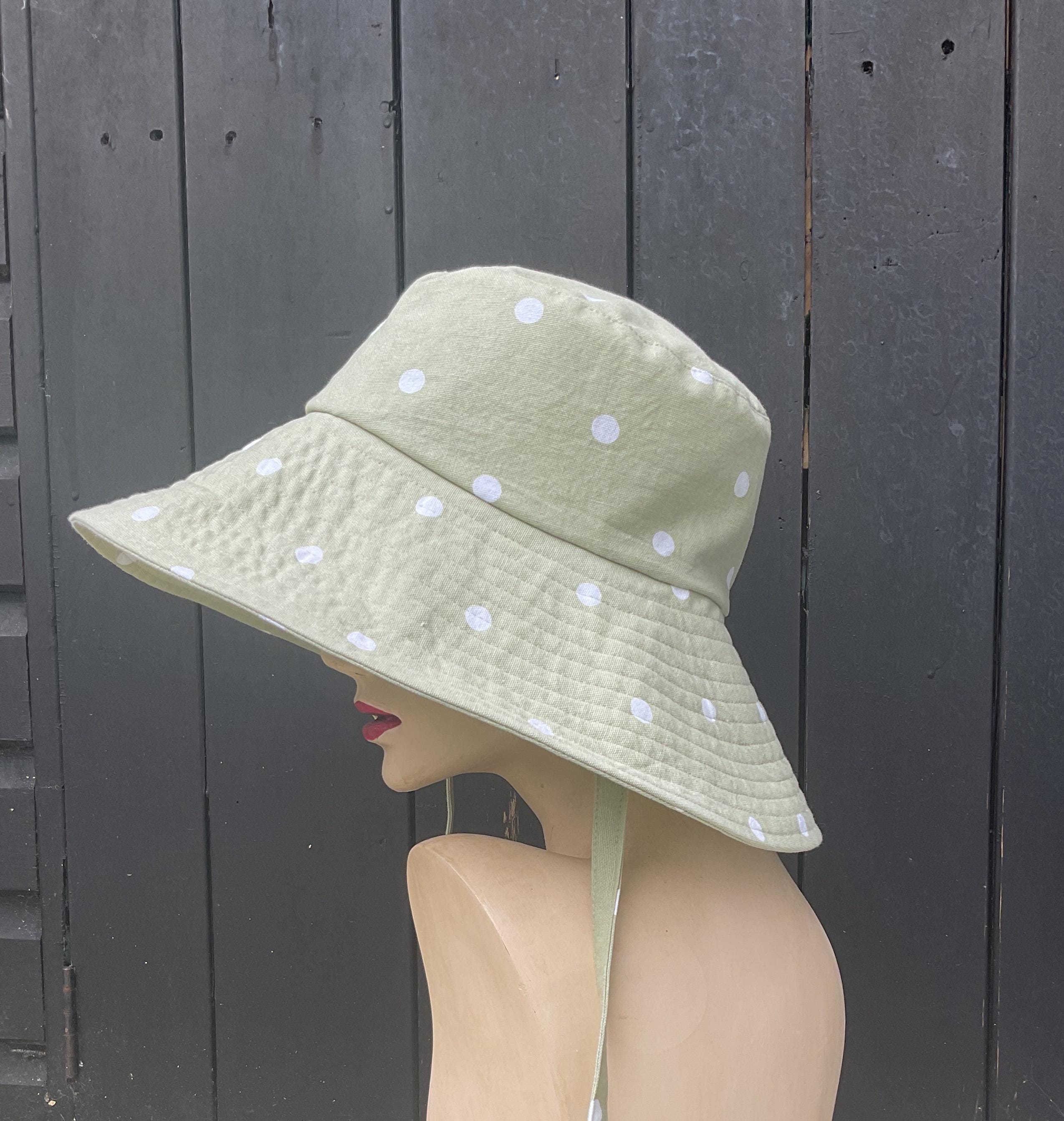 Wide Brim Sun Hat With Ties: Recycled Spotty Cotton Beach Hat - Etsy