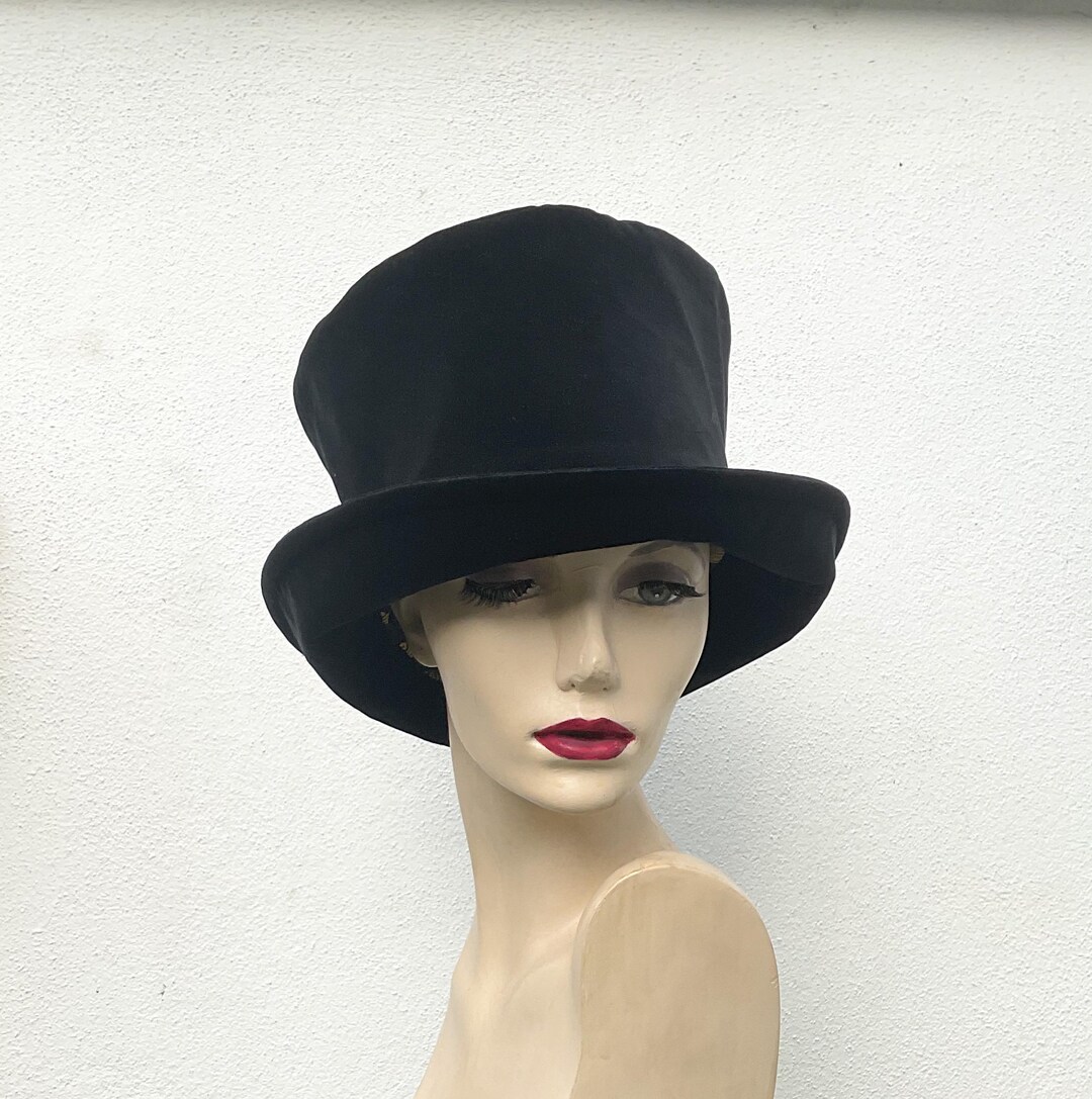 Black Velvet Top Hat, Stevie Nicks Style Hat, 1970s Style Hat, High ...