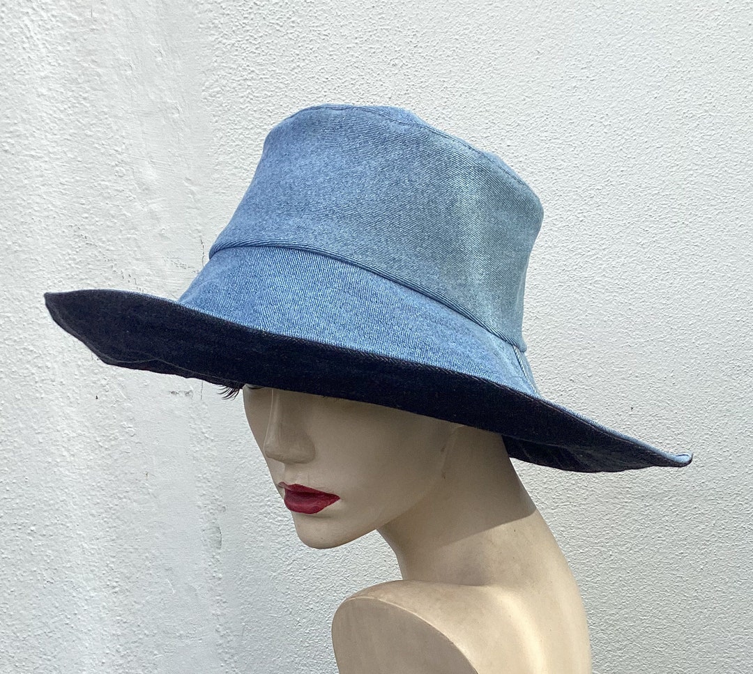 Reversible Denim Sun Hat With Wide Brim - Etsy