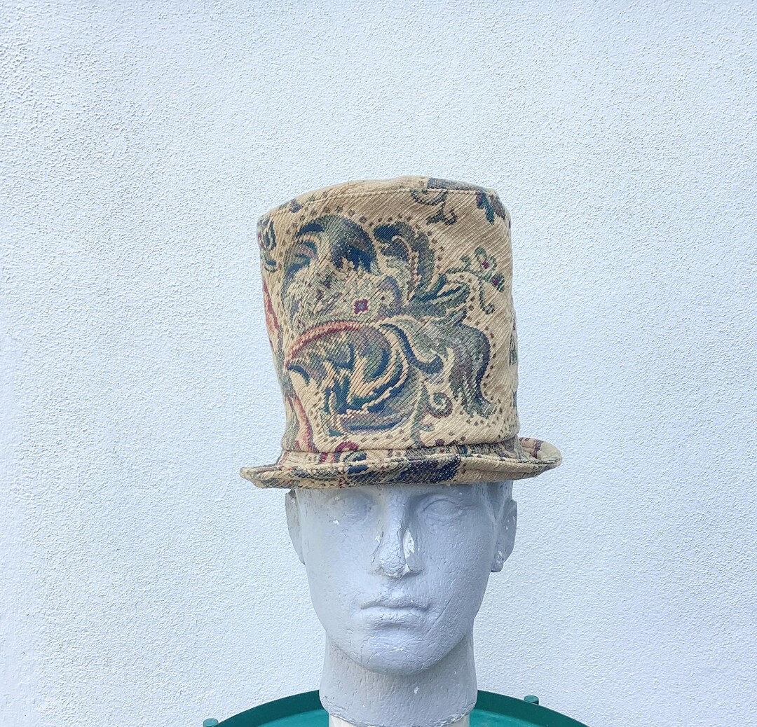 Whimsigoth Chic: Handmade Hat, Floral Tapestry Fabric Unstructured Top ...