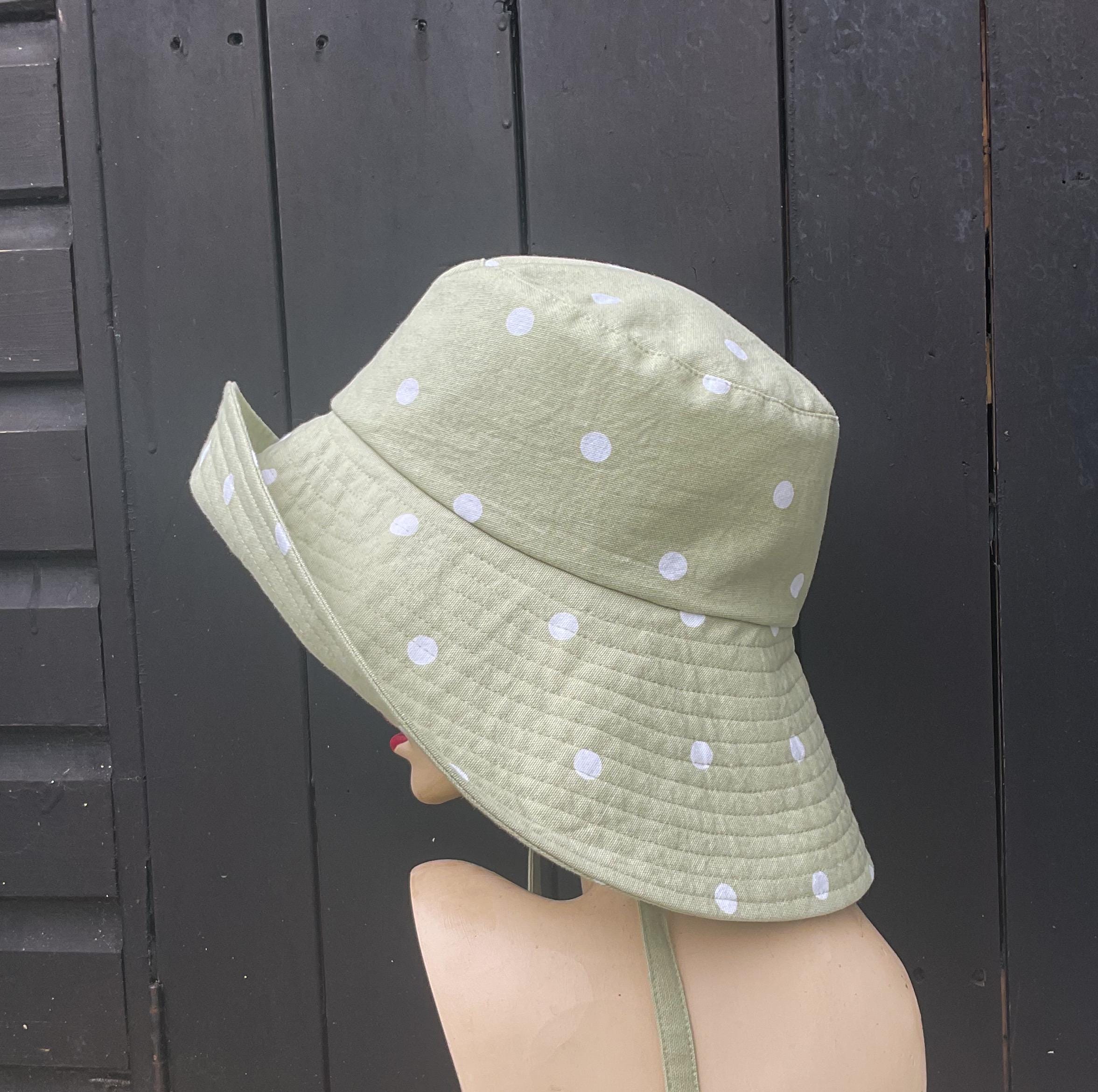 Wide Brim Sun Hat With Ties: Recycled Spotty Cotton Beach Hat - Etsy