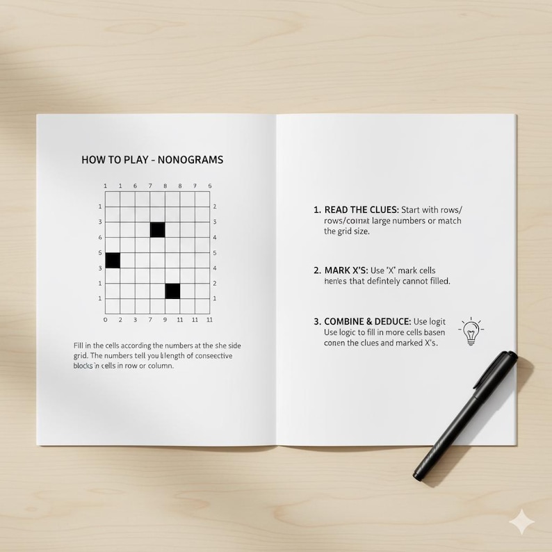 100 Nonogram Logic Grids | Picross Printable Pack | Brain Teaser PDF ...