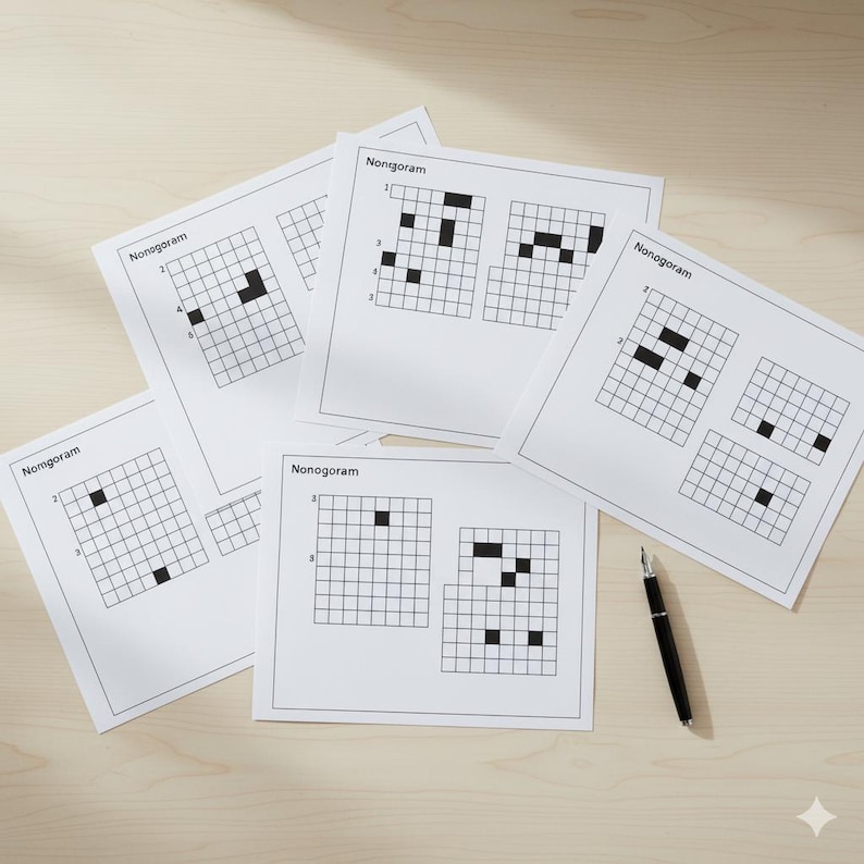 100 Nonogram Logic Grids | Picross Printable Pack | Brain Teaser PDF ...