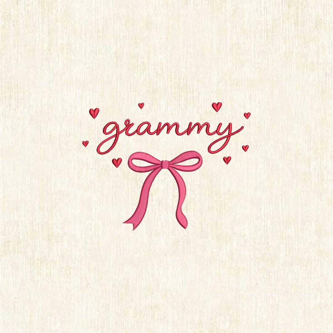 Grammy Embroidery Design, Cute Grammy Script With Hearts and Bow ...