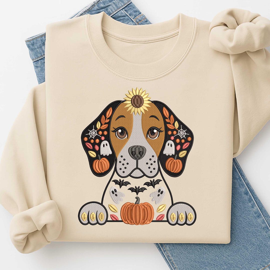 Halloween Dog Embroidery Design: Beagle, Pumpkin, Bat (digital Pattern ...