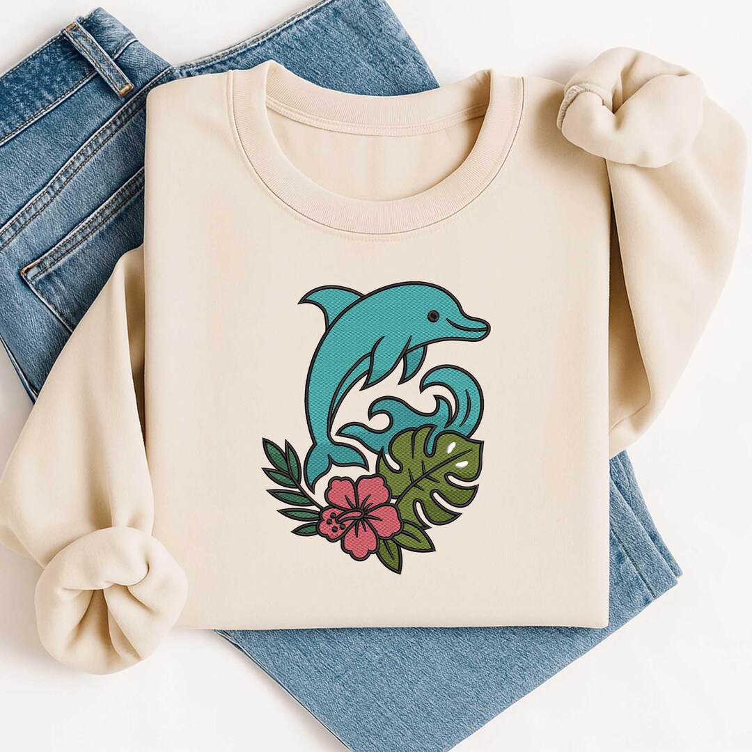 Dolphin Embroidery Design, Tropical Flowers, Ocean Animal (5 Sizes, Digital Download) - Etsy