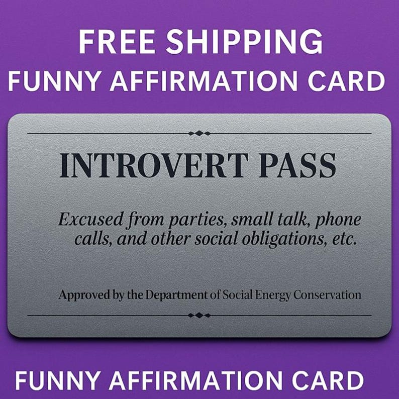 Introvert Pass: Funny Introvert Gift | Social Battery Excuse Card for ...