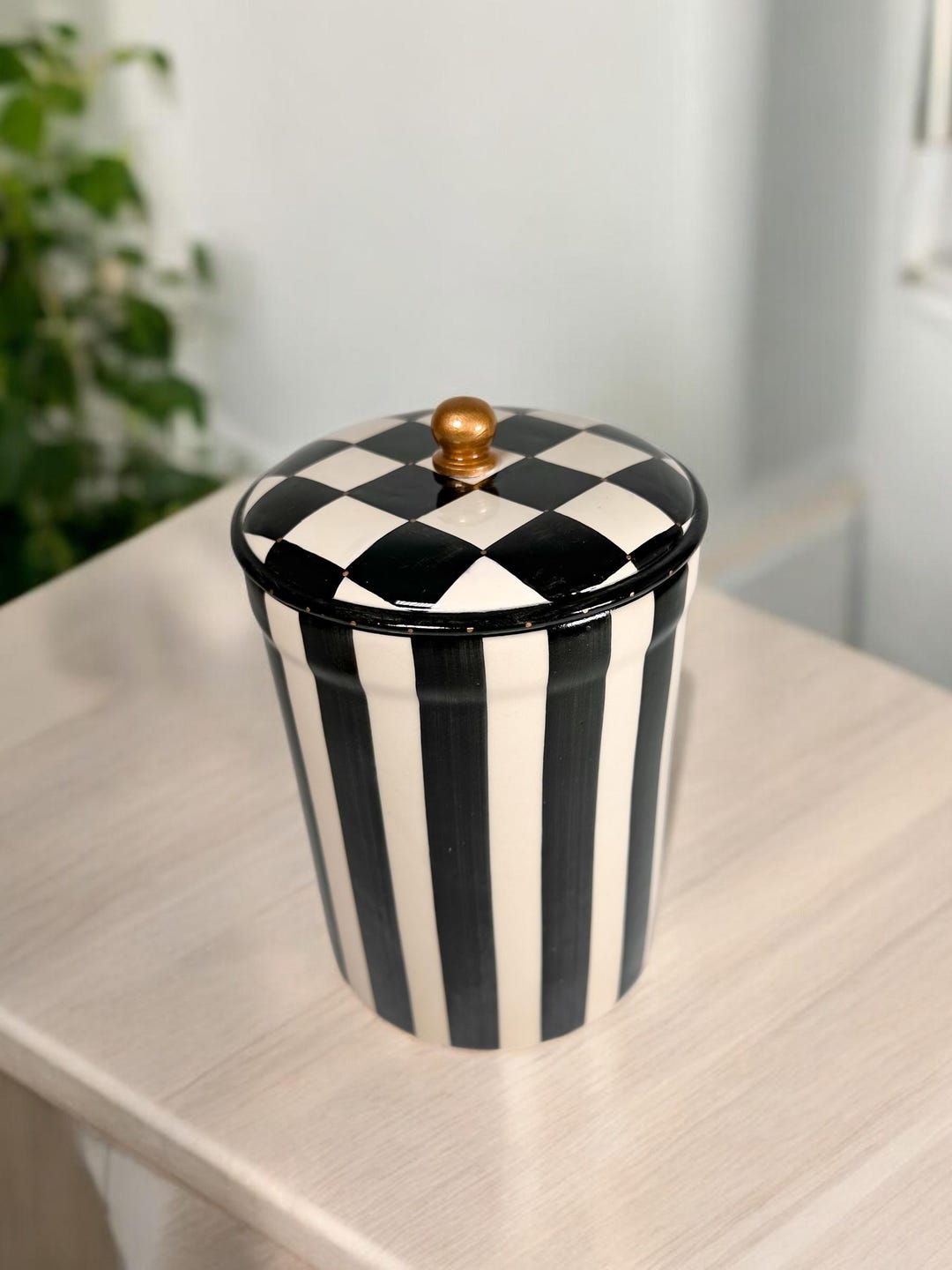 Black and White Stripes, Checks Canister Container - Etsy