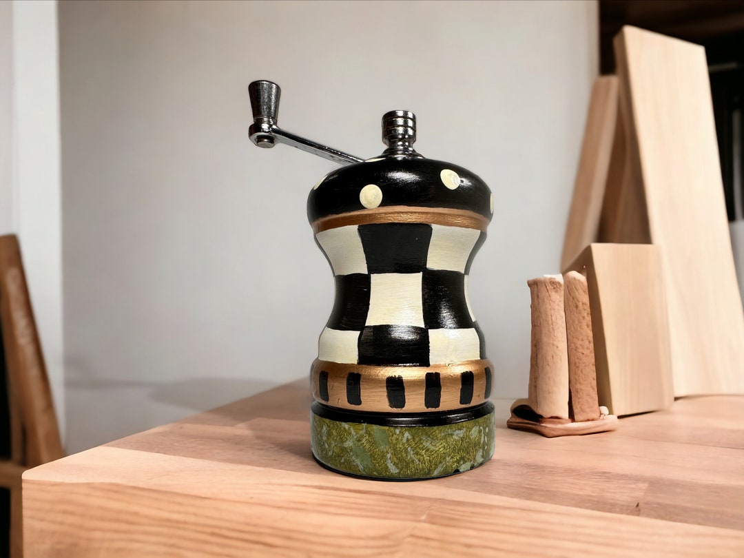 Hand Painted Mini Peppermill, Grinder, Shaker, Black and White Check ...