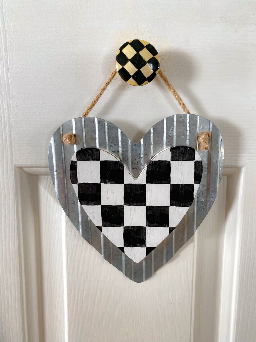 Heart Ornament, Black and White Checks, Whimsical Decor, Decoration ...