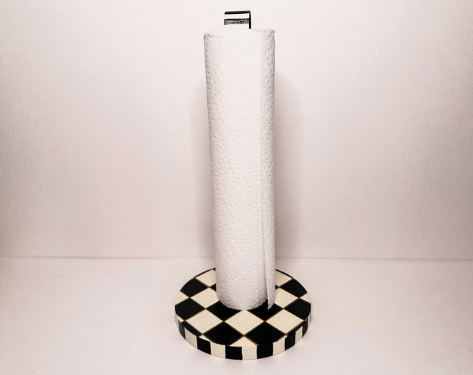Paper Towel Holder, Black and White Check, Whimsical, Kitchen Decor ...