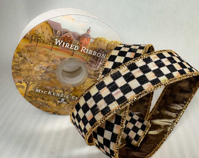 1” Mackenzie Childs Black and White Check Ribbon, Wired, Sold by the ...