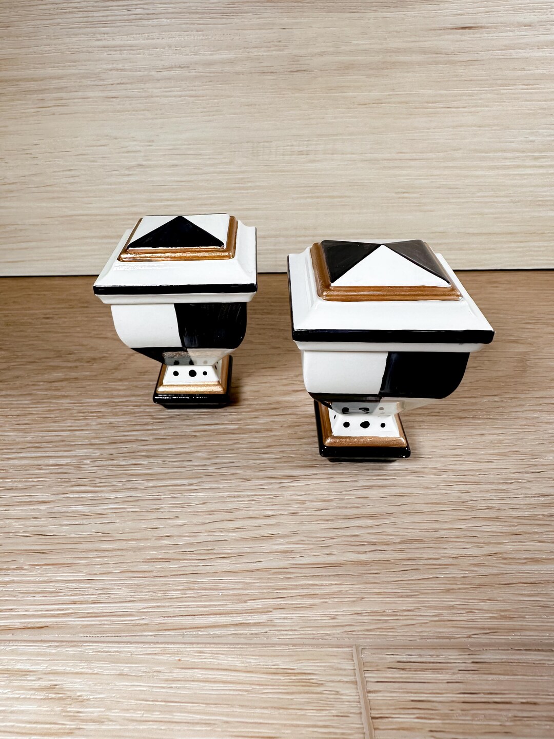 2-pack Square Curtain Rod Finials, Black & White Check Whimsical Heavy ...