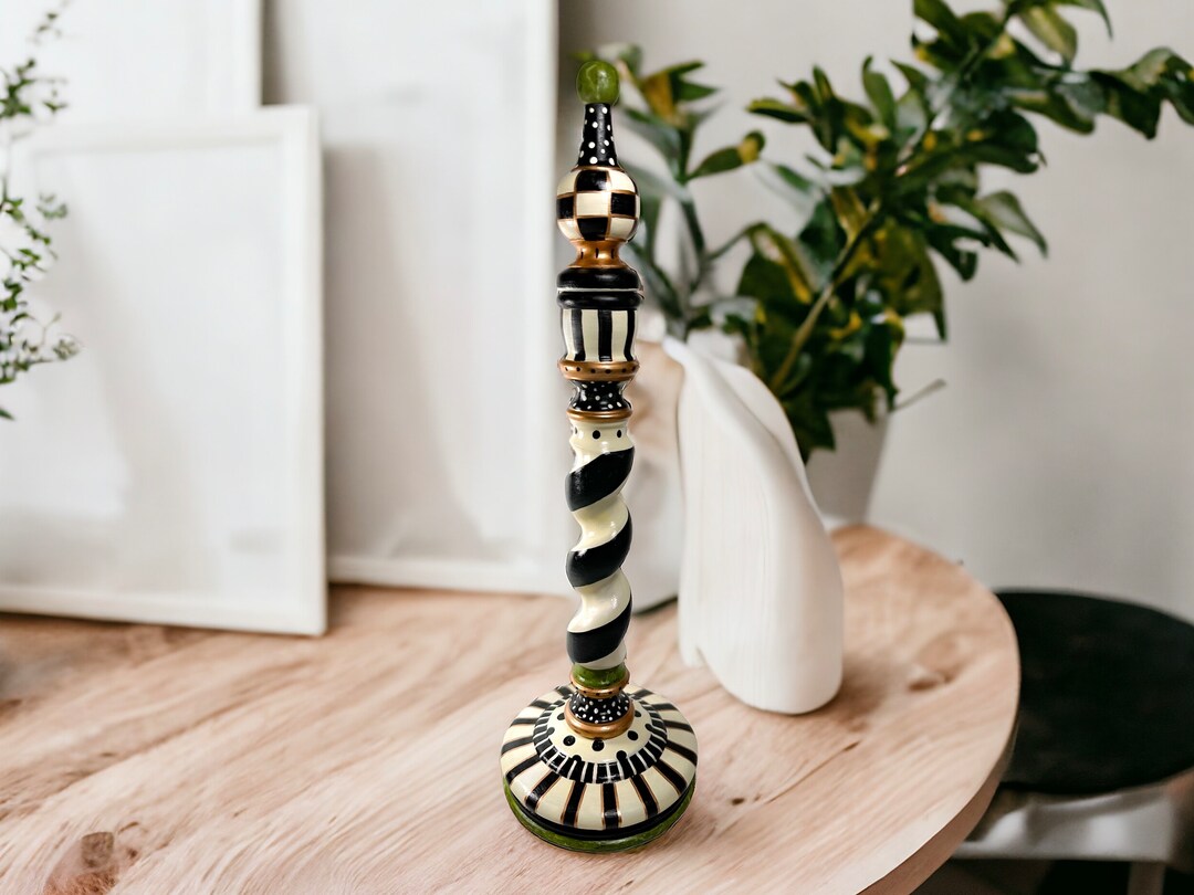 Tabletop Ornamental Finial, Hand Painted, Black and White Whimsical ...