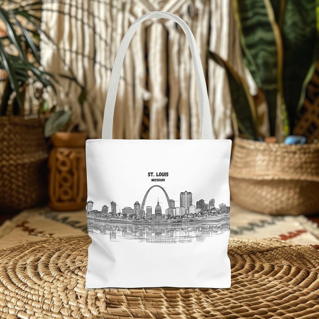 St. Louis Tote Bag, Missouri, Skyline Line Art White-black Design ...