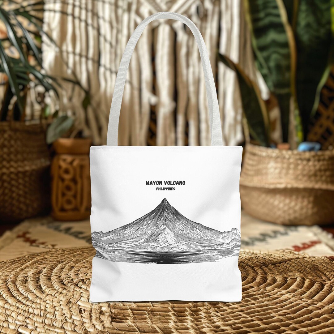 Mayon Volcano Tote Bag, Philippines, Shopping Tote Bag, White Tote Bag ...