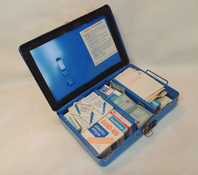 Vintage Unused Johnson & Johnson General First Aid Kit Metal Box.. With ...