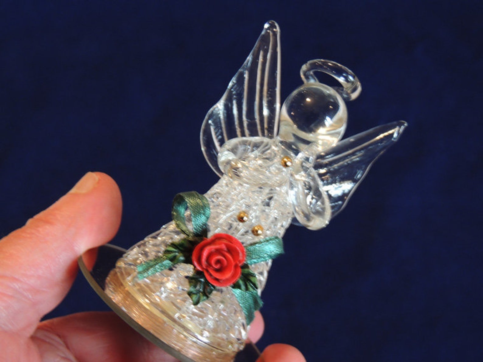 Vintage Hand Spun Blown Art Glass Angel Figurine Ornament.. Gold ...