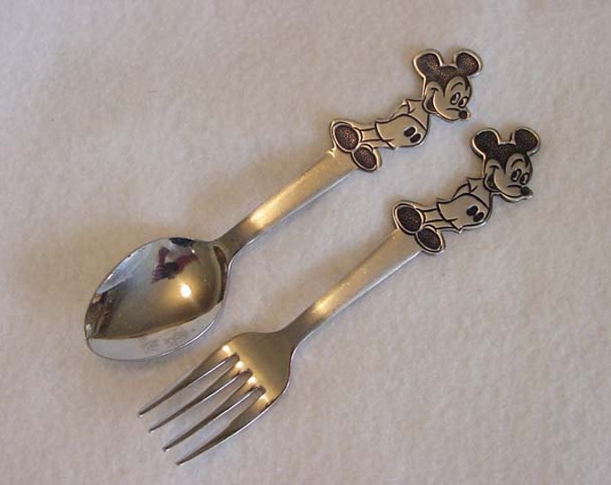 Vintage Mickey Mouse Childs Fork & Spoon Set.. Disney Prod Stainless by ...