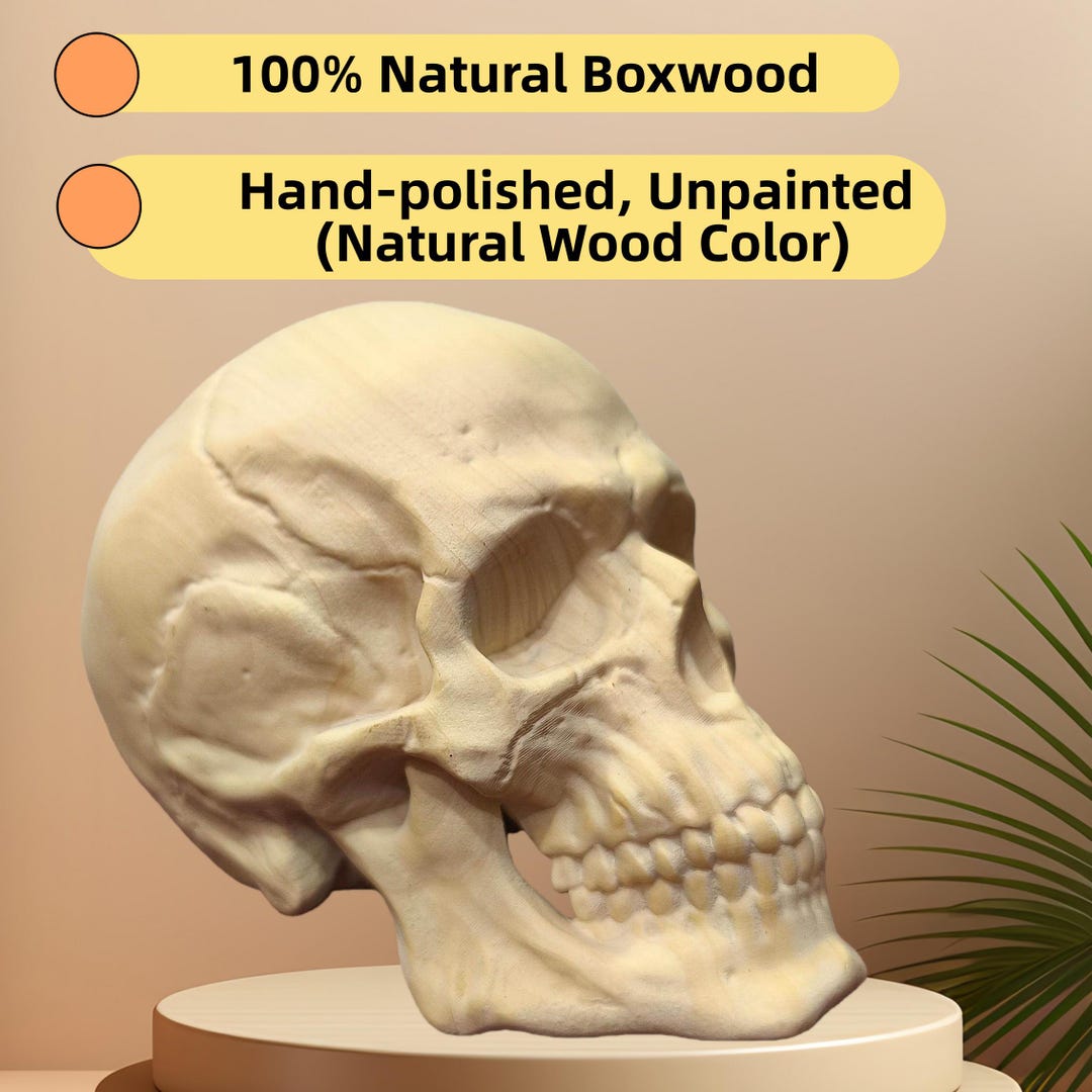 Hand Carved Miniature Wooden Skull Figurine Skeleton Head Memento Mori ...