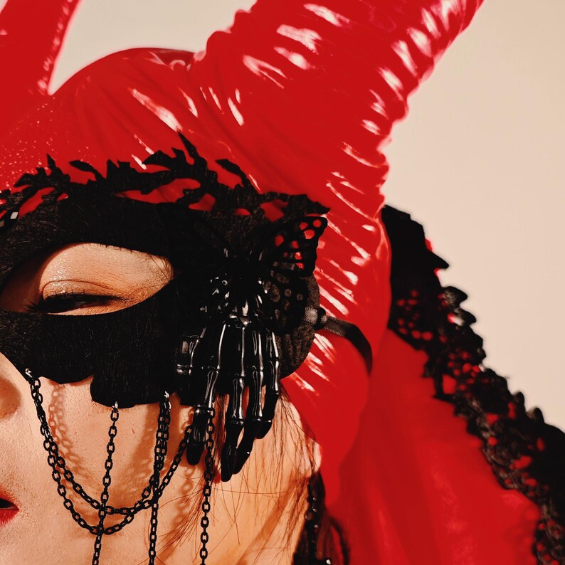 Gothic Devil Queen Costume Set: Red Horns, Capelet, Mask, Earrings - Etsy