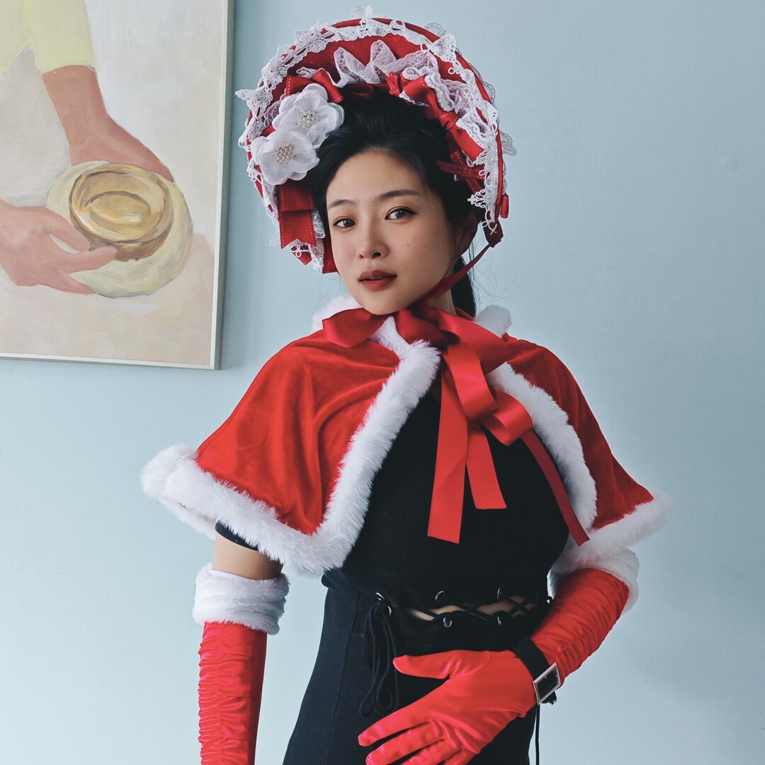 Mrs. Claus Velvet Christmas Costume: Cape, Bonnet & Gloves - Etsy