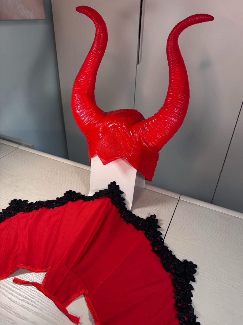 Gothic Devil Queen Costume Set: Red Horns, Capelet, Mask, Earrings - Etsy