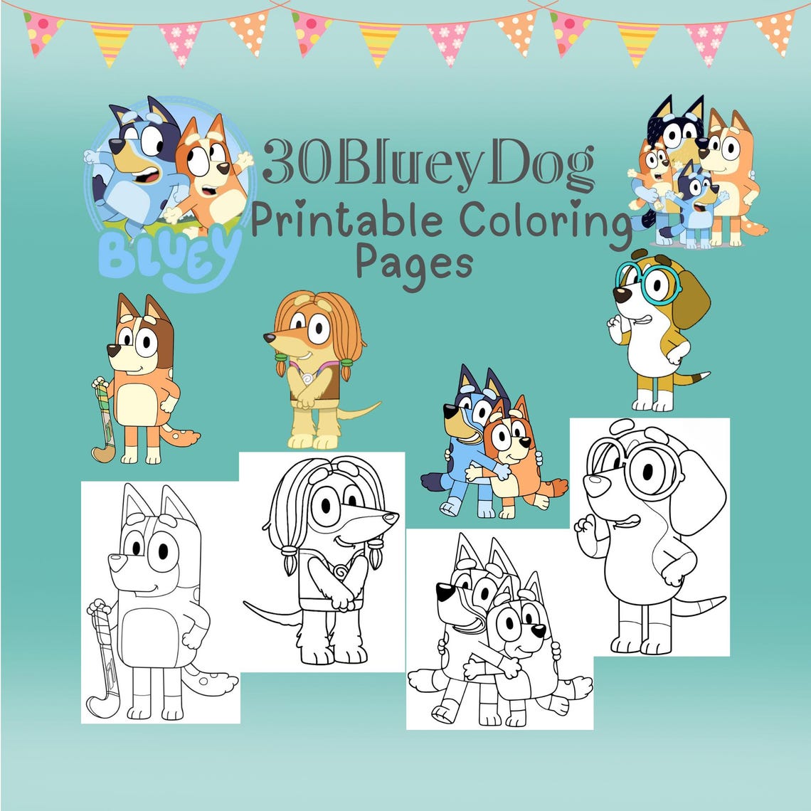 Bluey Dog Coloring Pages: 30 Simple Designs for Kids (PDF Download) - Etsy