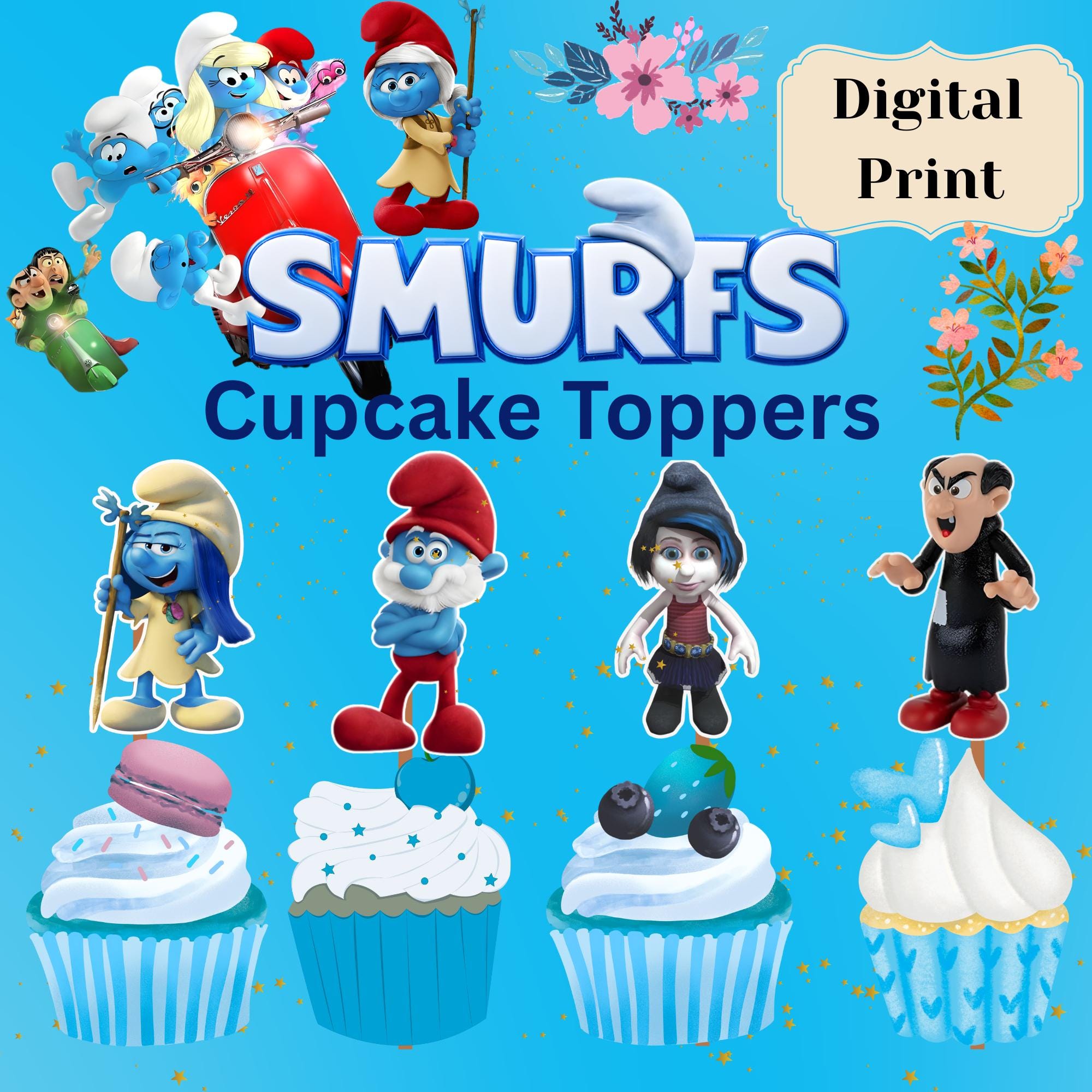 The Smurfs Cupcake Topper, Cake Toppers, Decoration, Instant Digital ...