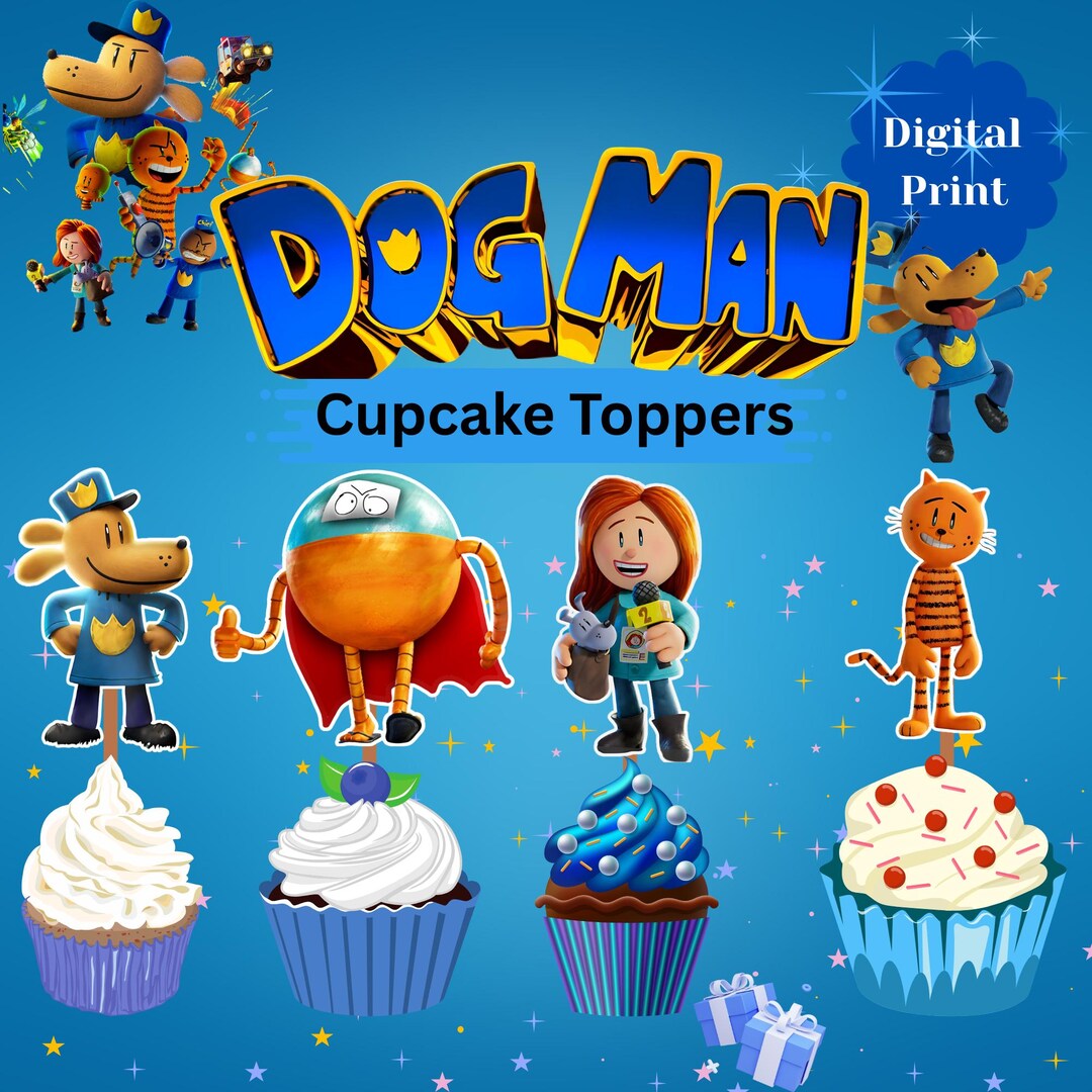 The Dog Man Cupcake Topper, Cake Toppers, Decoration, Instant Digital ...