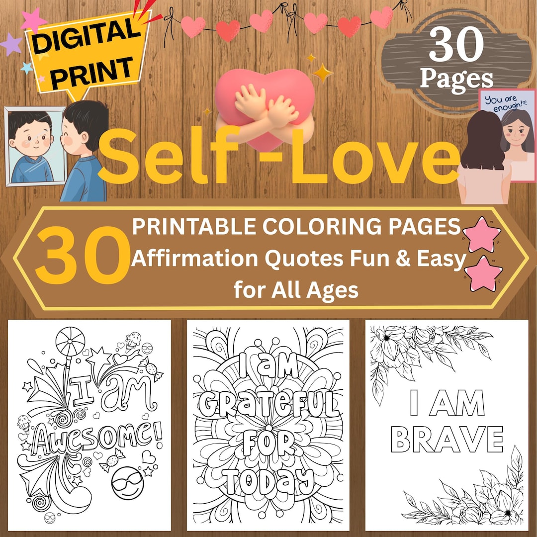 Self- Love Coloring Pages for Kids: 30 Simple Design( PDF Download ...