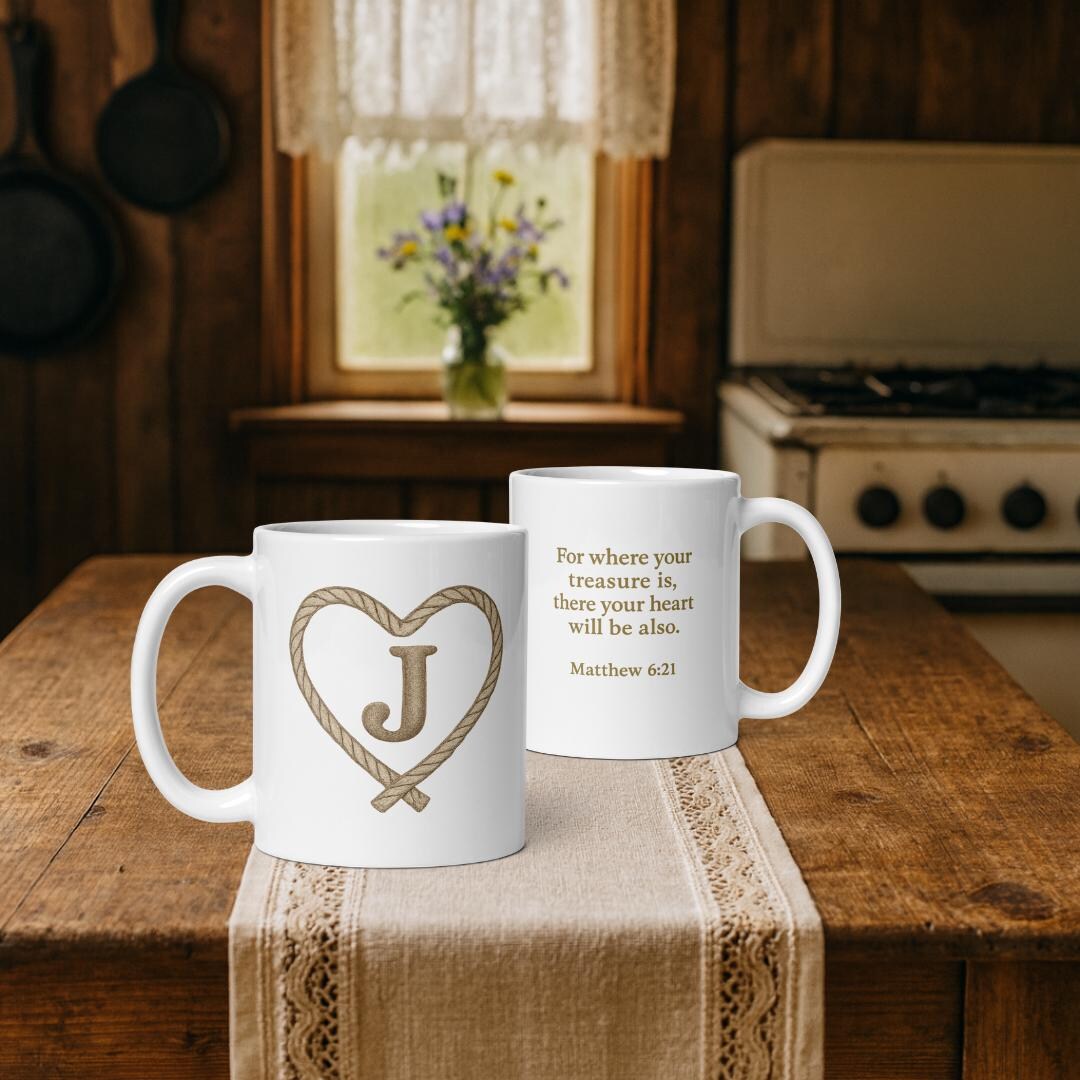 Rope Heart Monogram Mug With Bible Verse – Personalized Western Coffee ...