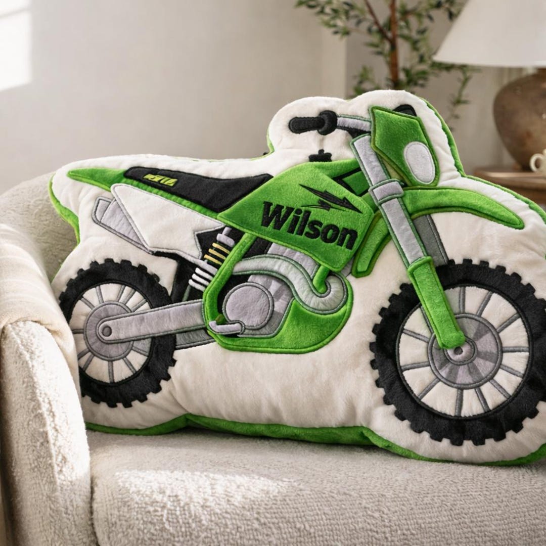 Personalized Dirt Bike Pillow for Kids, Custom Name Motorcycle Cushion ...