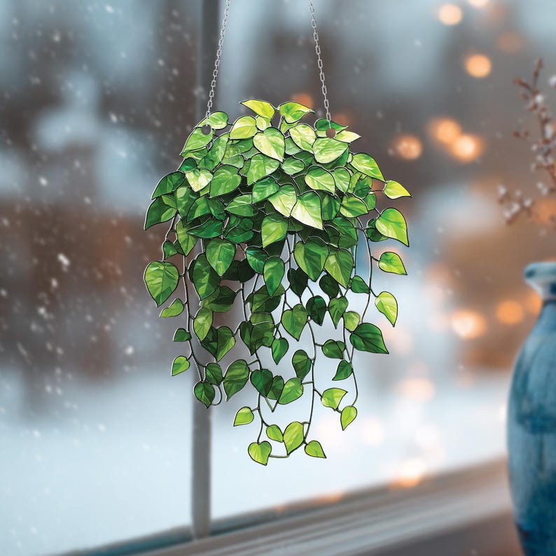 Green Leaf Vine Acrylic Window Hanging, Botanical Home Decor - Etsy