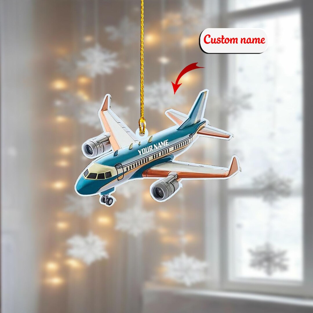 2D Acrylic Christmas Ornament, Custom Name Airplane Decor, Personalized ...